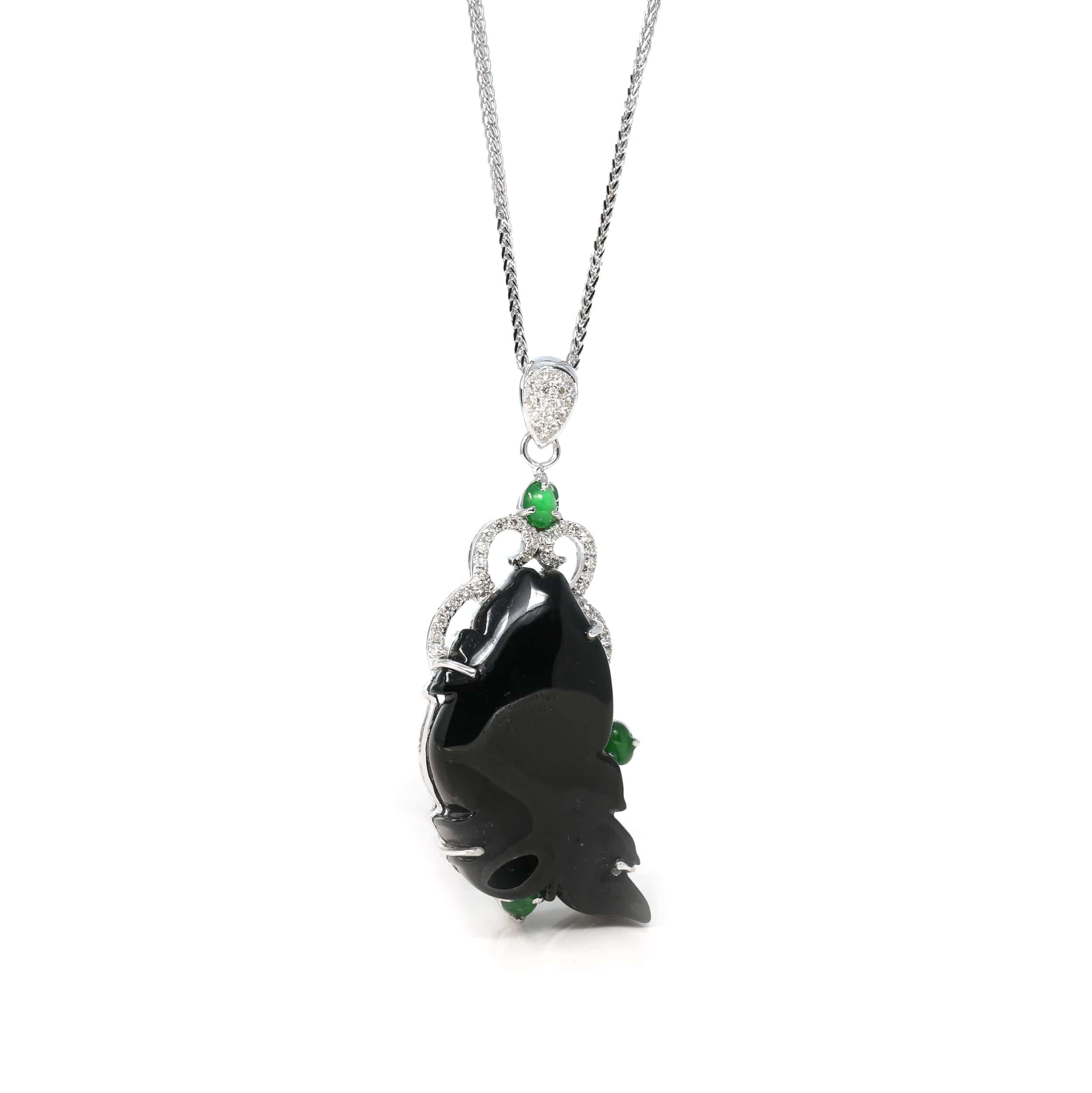 Baikalla 18k Genuine Burmese Black Jadeite Jade "年年有余“ Fish Pendant Ne ...