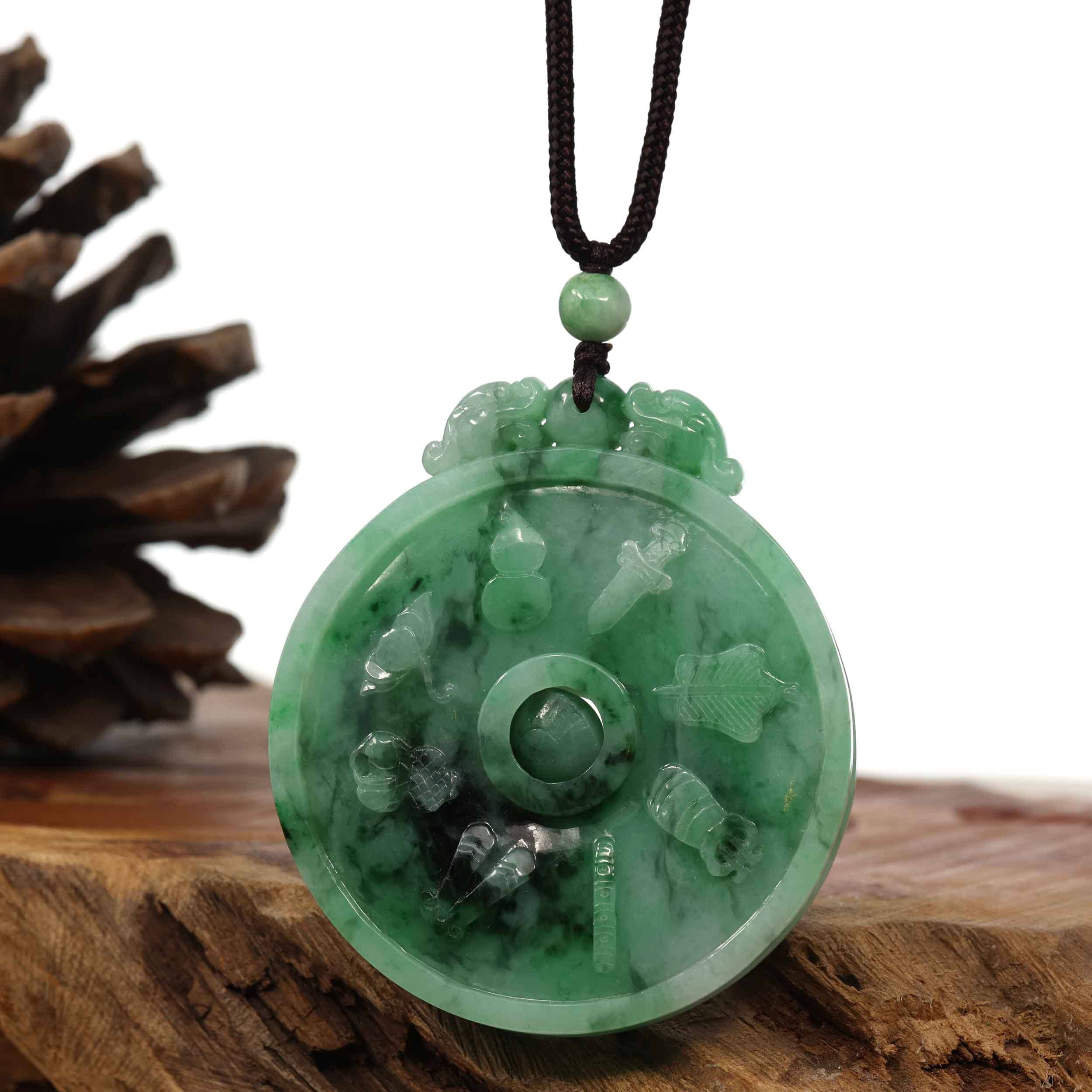 Genuine Green Jadeite Jade 8 Magic Weapon and 12 Chinese Zodiac Pendan ...