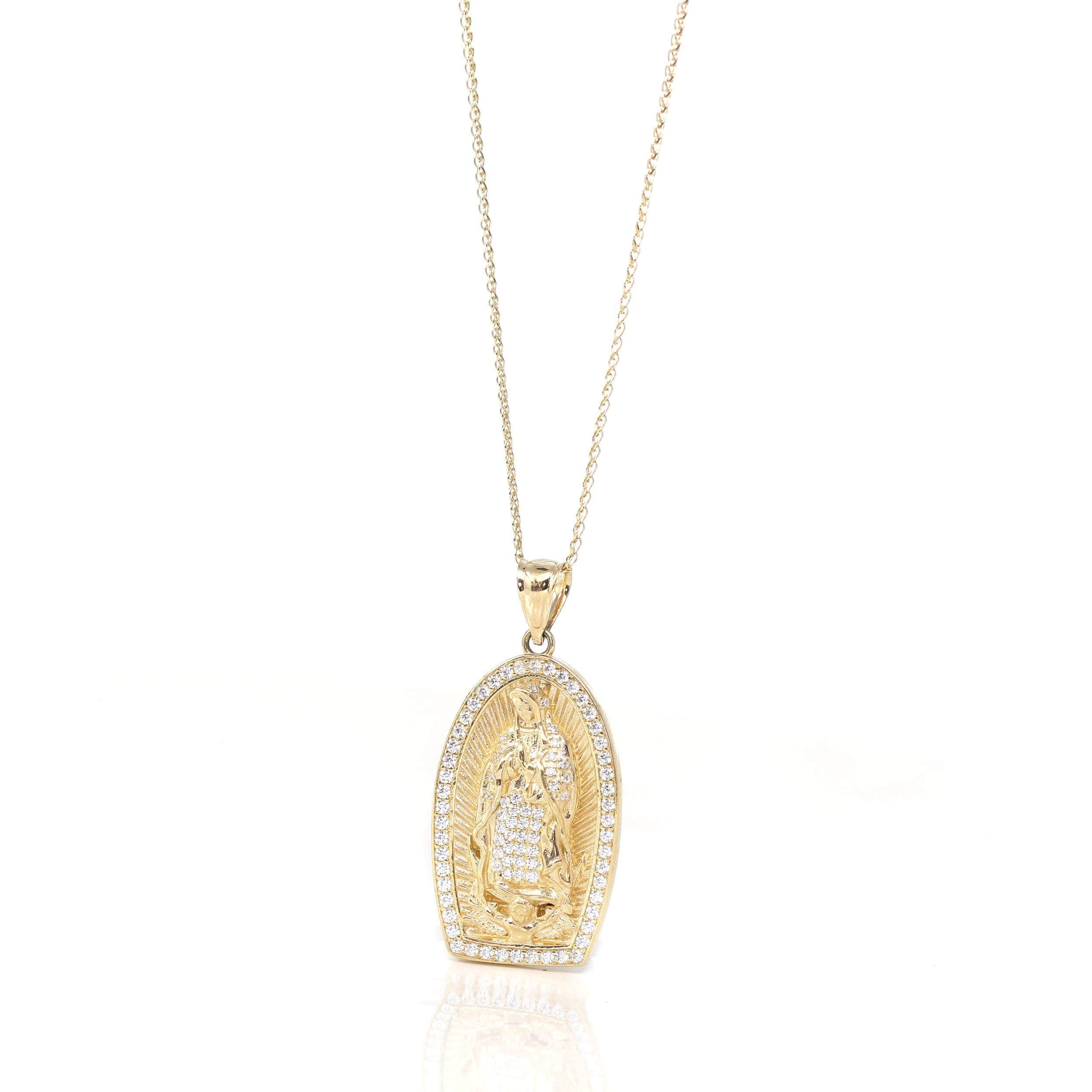 14K Yellow Gold Mother Maria Pendant Necklace With SI Diamonds – BKLA