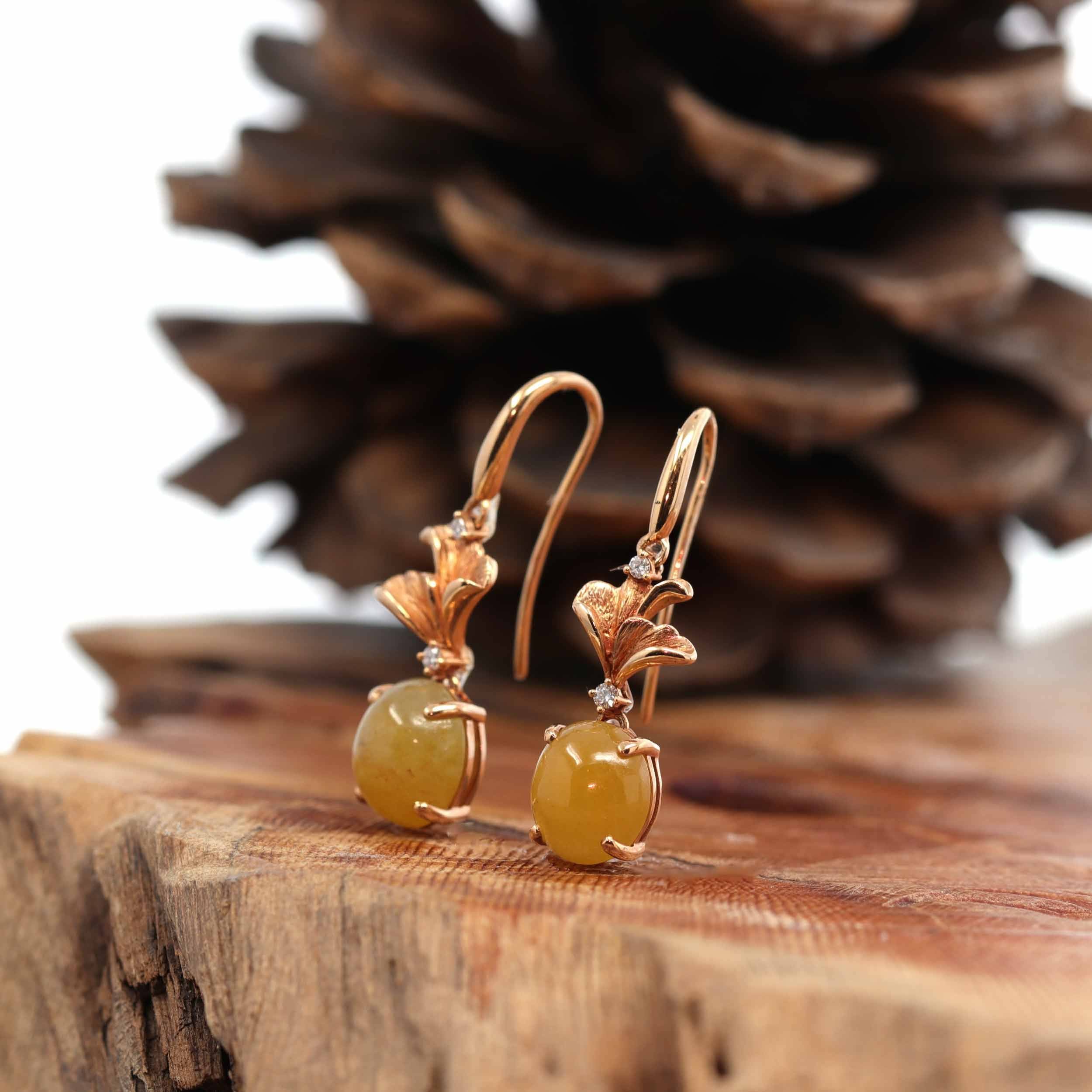 Rose Gold Jade Jadeite Drop Earrings | real Jade Jewelry | baikalla.com ...
