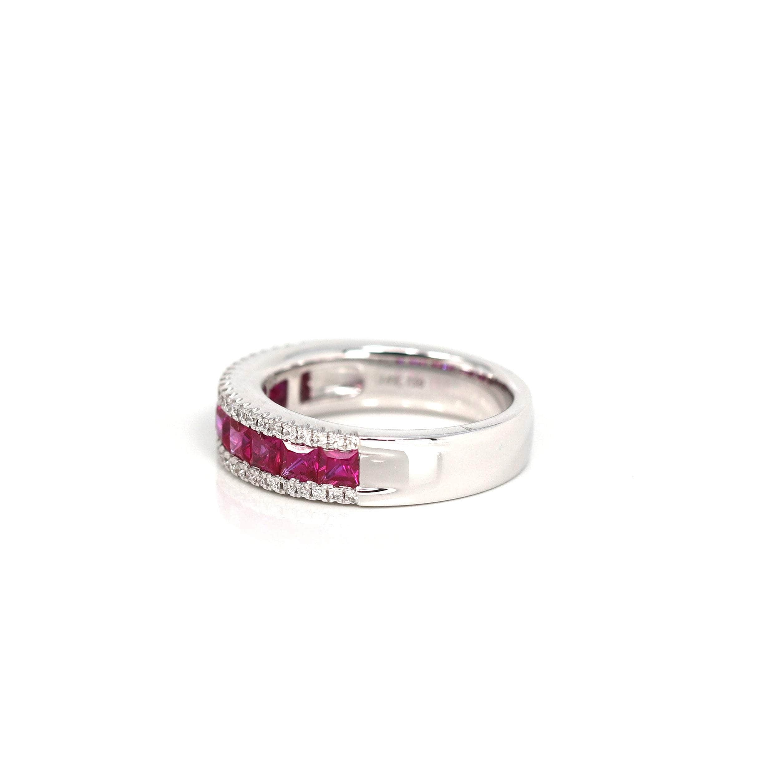 18k White Gold Natural Ruby Channel Set Band Ring with Diamonds – BKLA