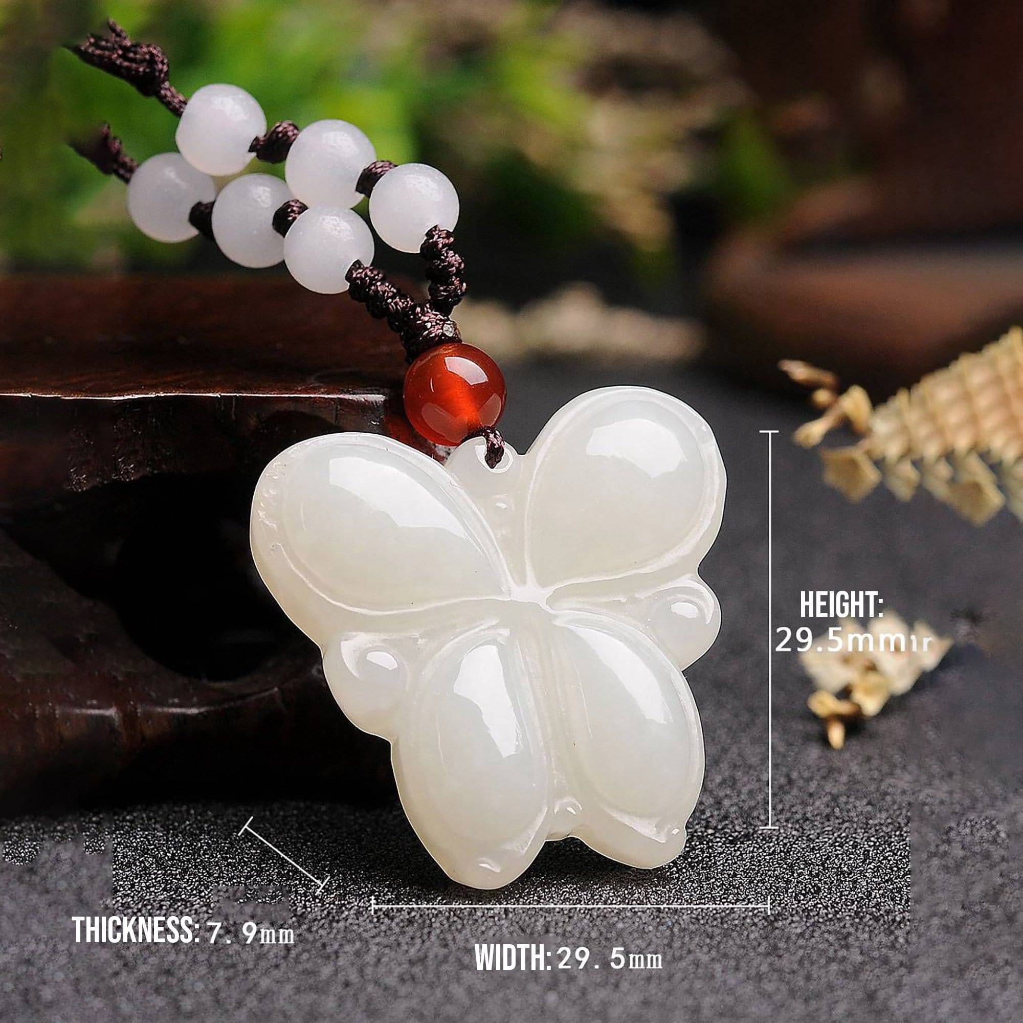 Genuine White Nephrite Jade Butterfly Pendant Necklace – BKLA