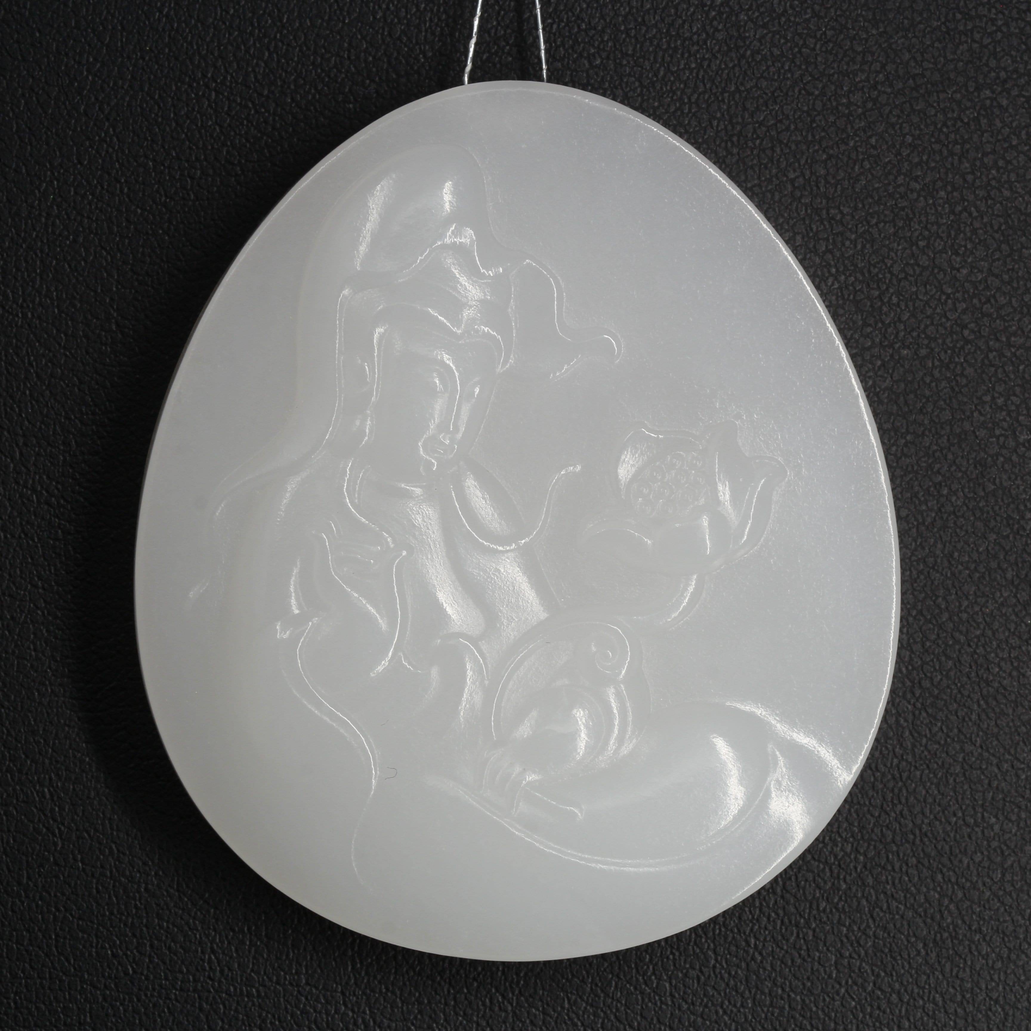 "Guan Yin Goddess" Genuine HeTian White Nephrite "Mutton Fat "Jade Gua ...
