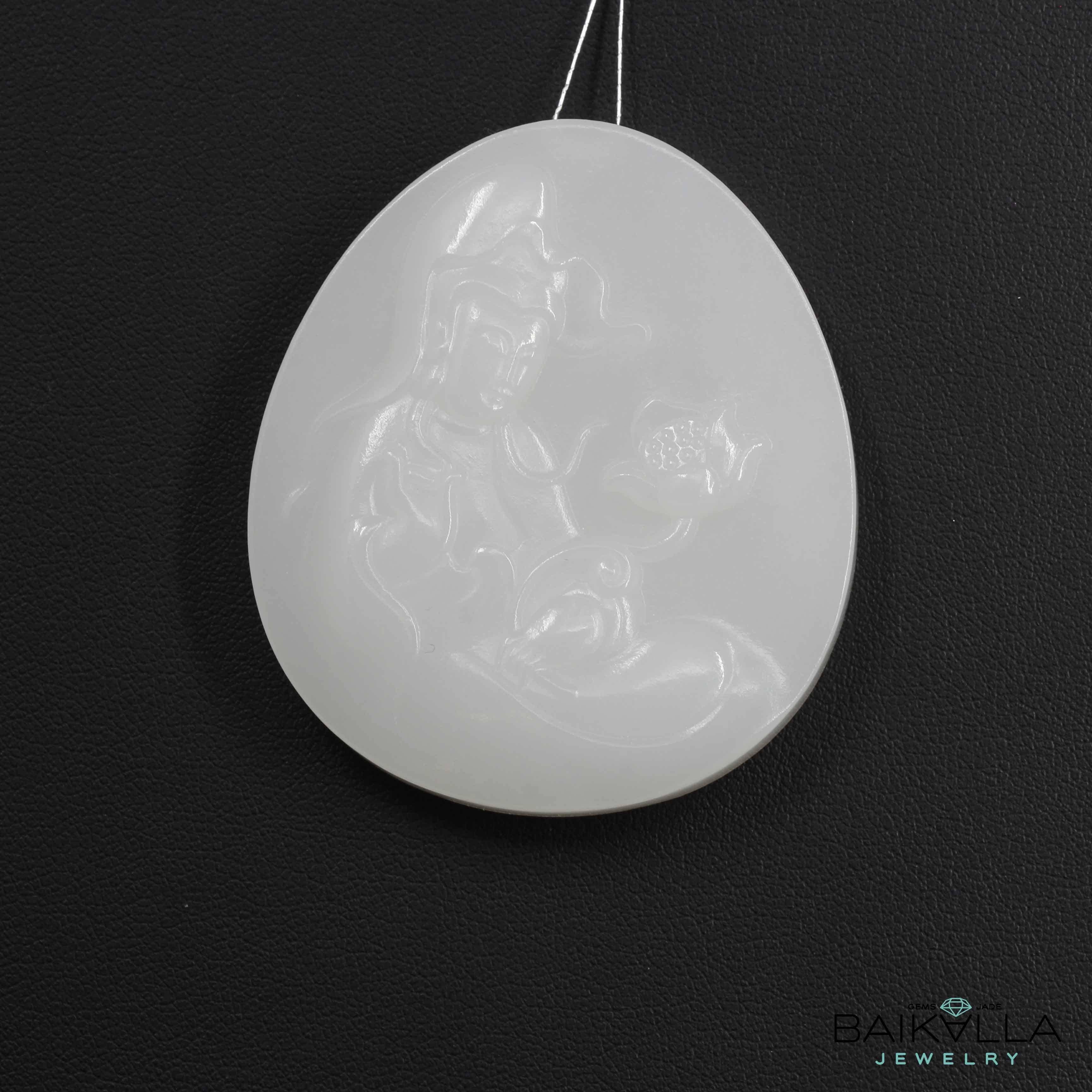 "Guan Yin Goddess" Genuine HeTian White Nephrite "Mutton Fat "Jade Gua ...