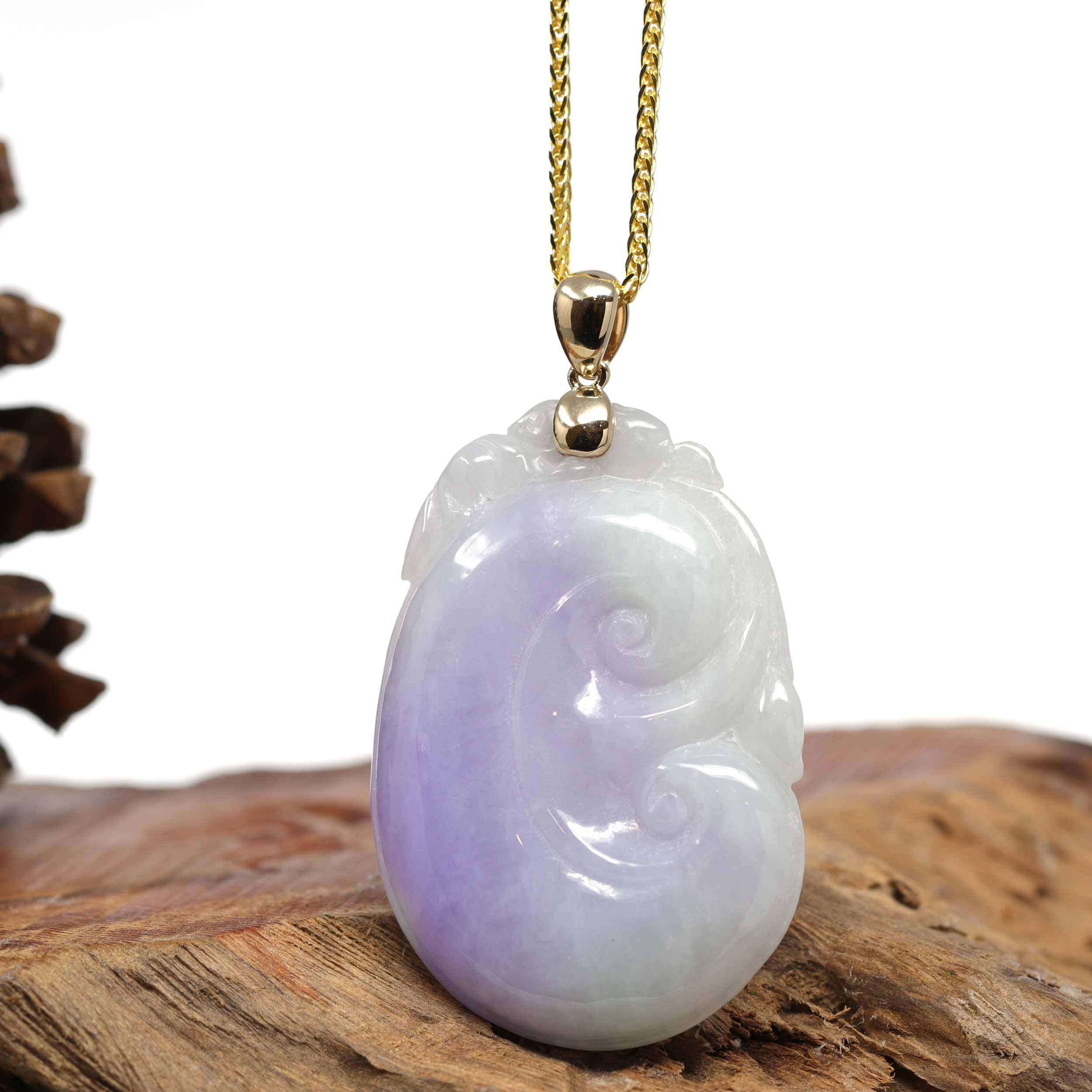 Lavender Jadeite Jade RuYi Pendant Necklace With Gold Bail | Baikalla ...