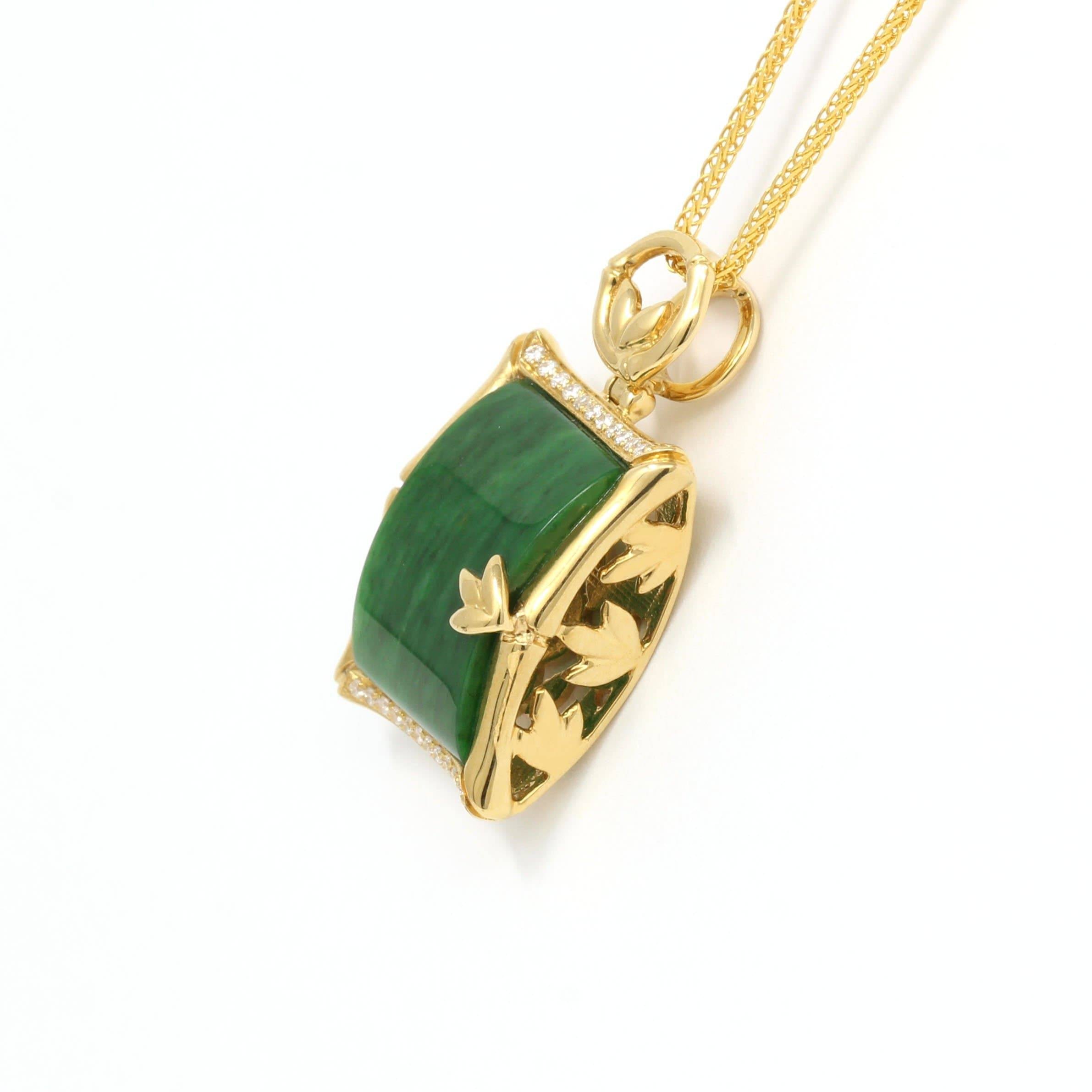 Natural Jadeite Bamboo Pendant Necklace Diamond | Real Jade Jadeite – BKLA